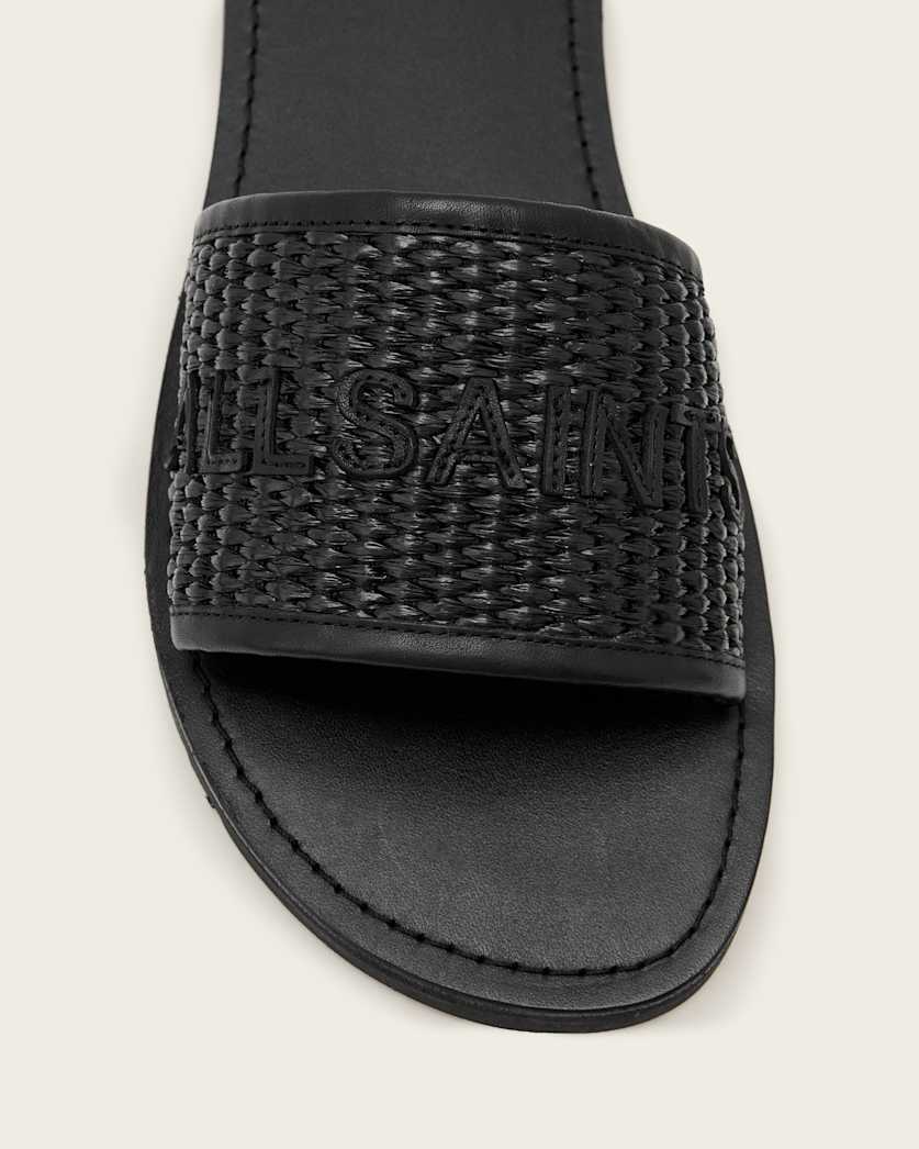 Hoxton Single Strap Sliders Black/Black | ALLSAINTS